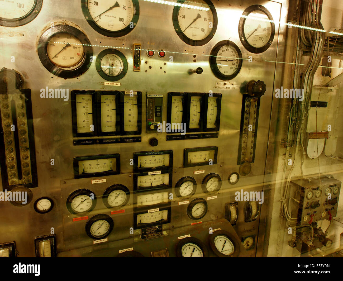 A detailed image of aircraft instruments, dials, and gauges, showing ...