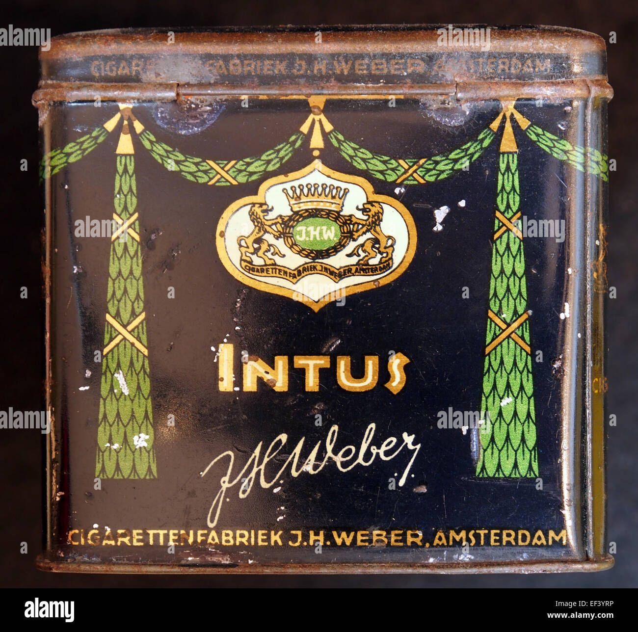 The back of an Intus cigarette tin is shown, featuring branding and ...