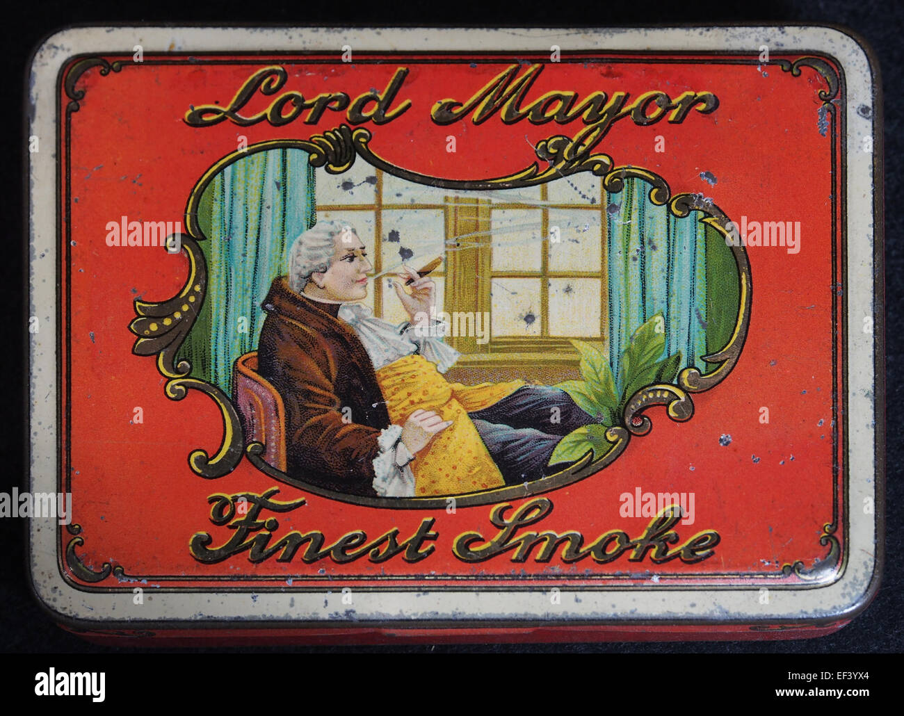 A 'Lord Mayor' branded cigar tin, shown in this photograph. The tin is ...