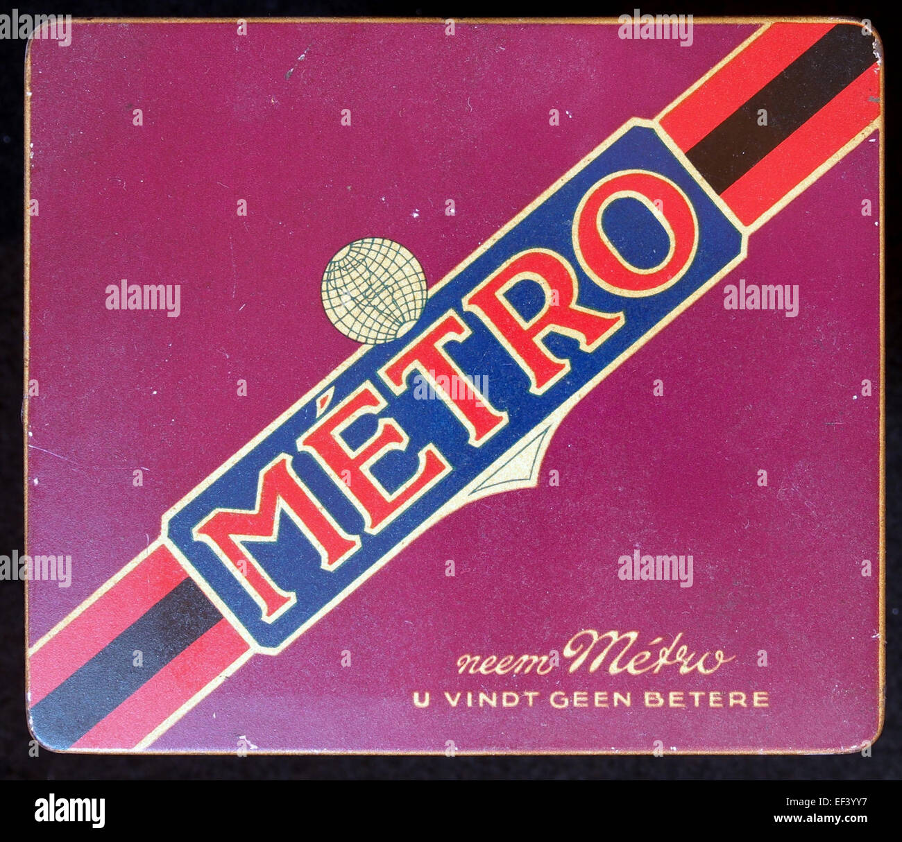 A purple Metro cigar tin, known for its classic packaging design. The ...