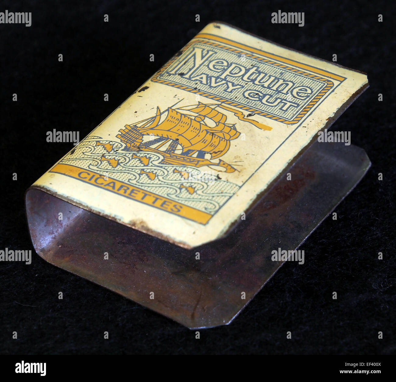 A Neptune Navy Cut cigarettes matchbox holder, displaying its branding ...