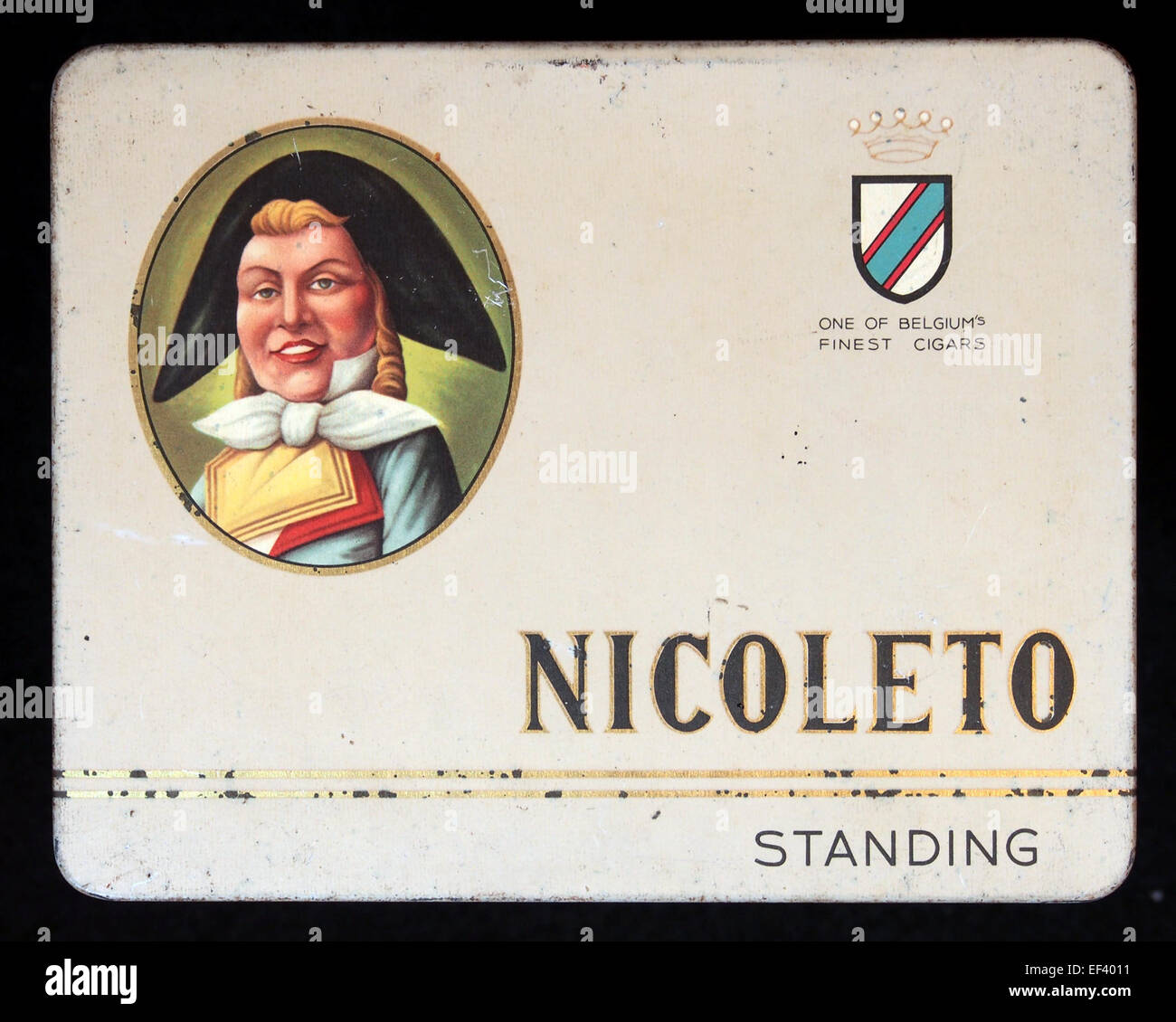 A Nicoleto Standing cigar tin, known for its vintage design and ...