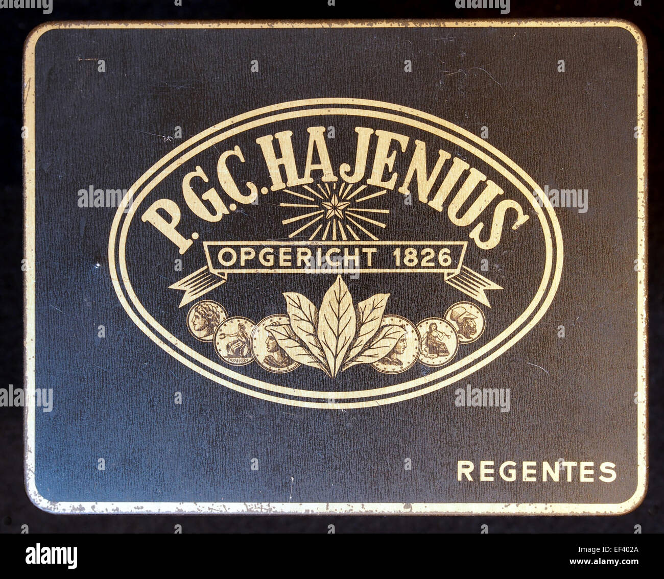 A vintage PGC Hajenius Regentes cigar tin, featuring its traditional ...