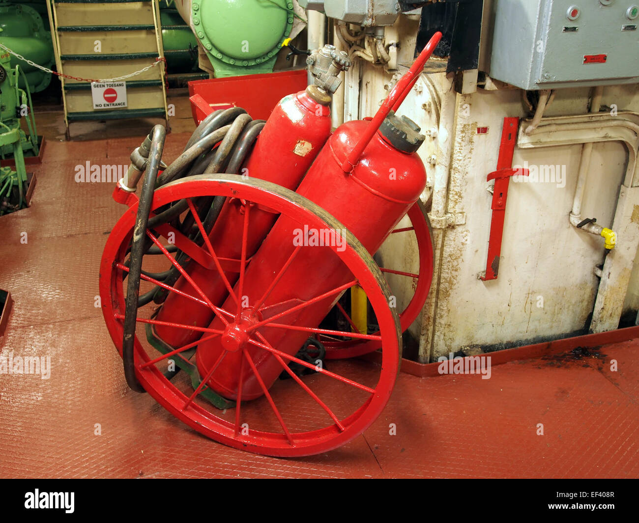A fire extinguisher aboard the SS Rotterdam, a historic ship. This item ...