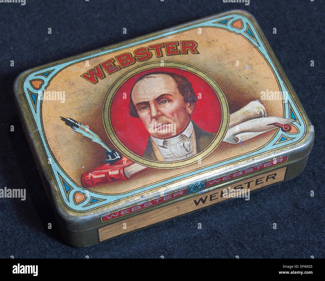 A vintage Webster Colorado Claro cigar tin, displaying the design and ...