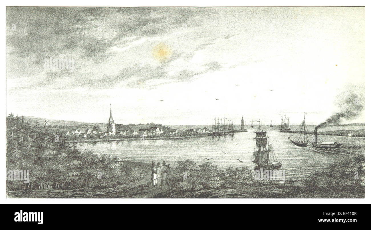 This 1836 illustration by Achenbach shows the port town of Travemünde ...