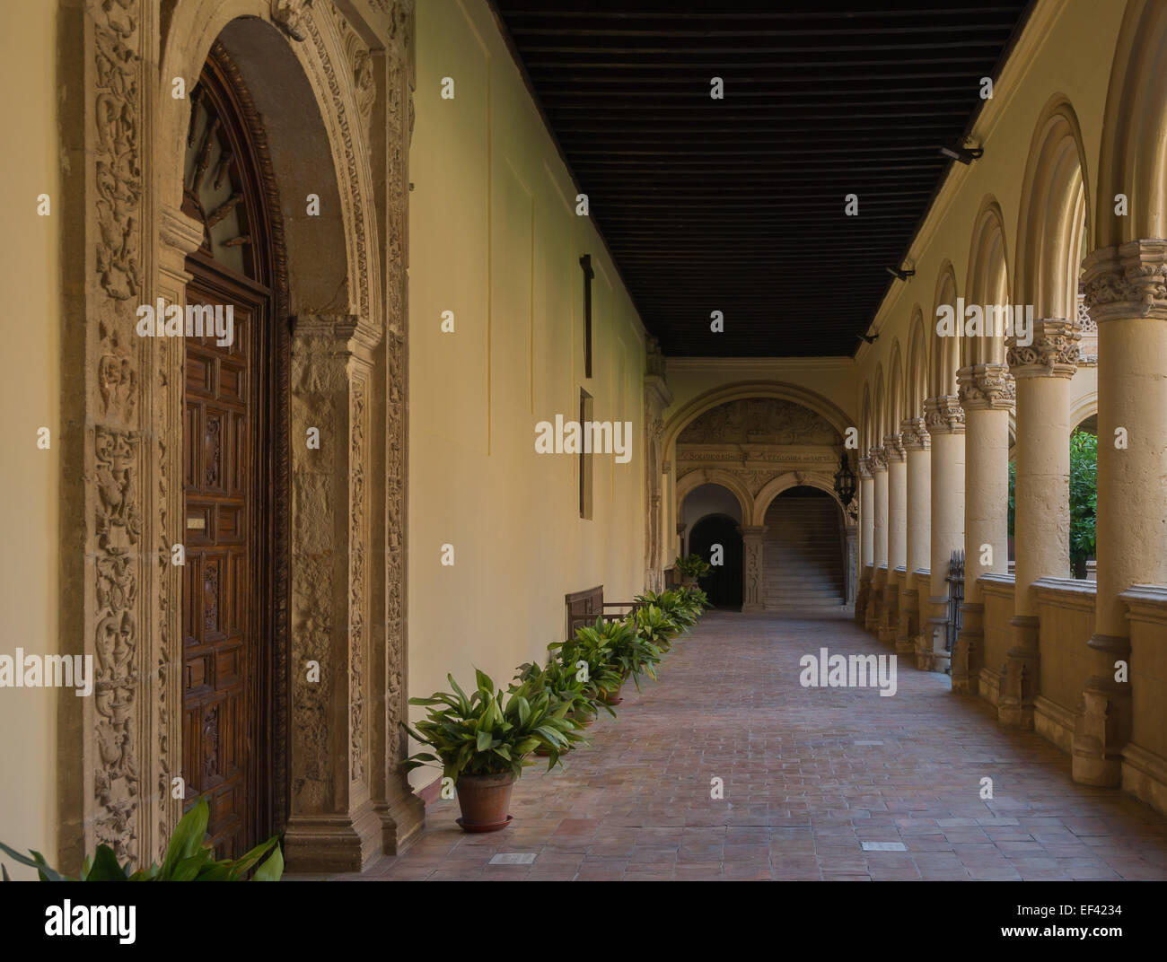 A detailed view of the cloister at the Monastery of San Jeronimo in ...