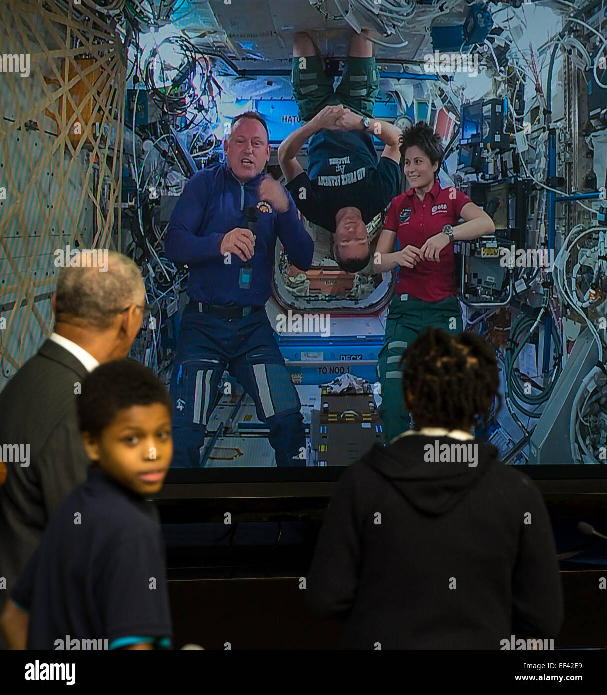 Expedition 42 astronauts Commander Barry Wilmore, Flight Engineer Terry Virts, and ESA astronaut ...