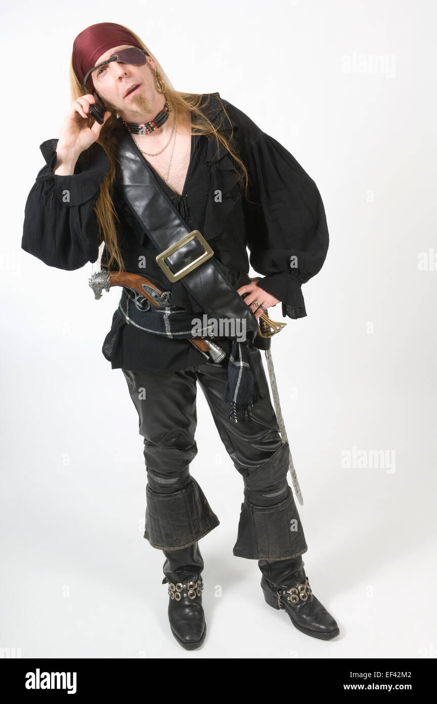 Pirate talking on the phone Stock Photo - Alamy