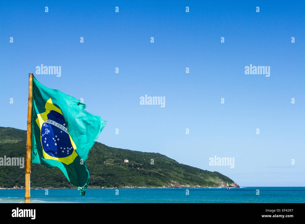 Brazilian national flag at Acores Beach. Florianopolis, Santa Catarina ...