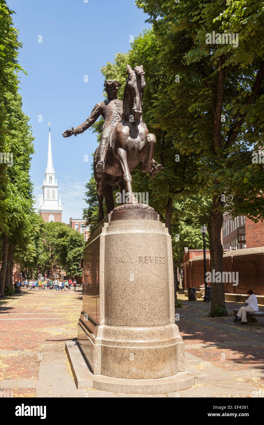 Statue of Paul Revere, Old North Church behind, North End, Paul Revere ...