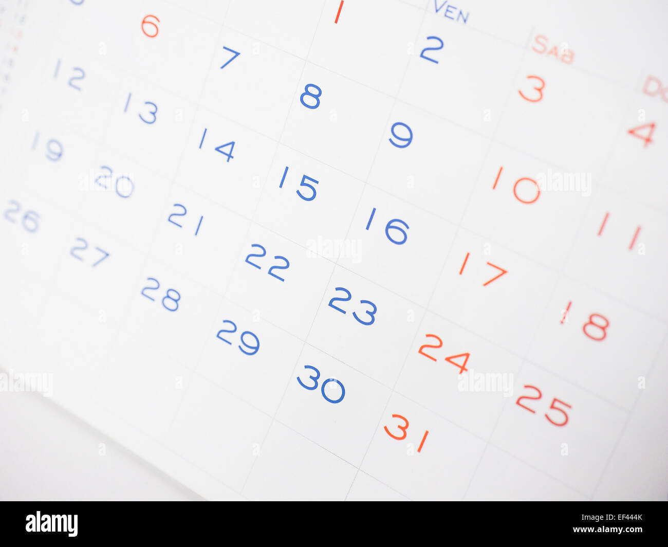 Detail of a calendar page with dates Stock Photo - Alamy
