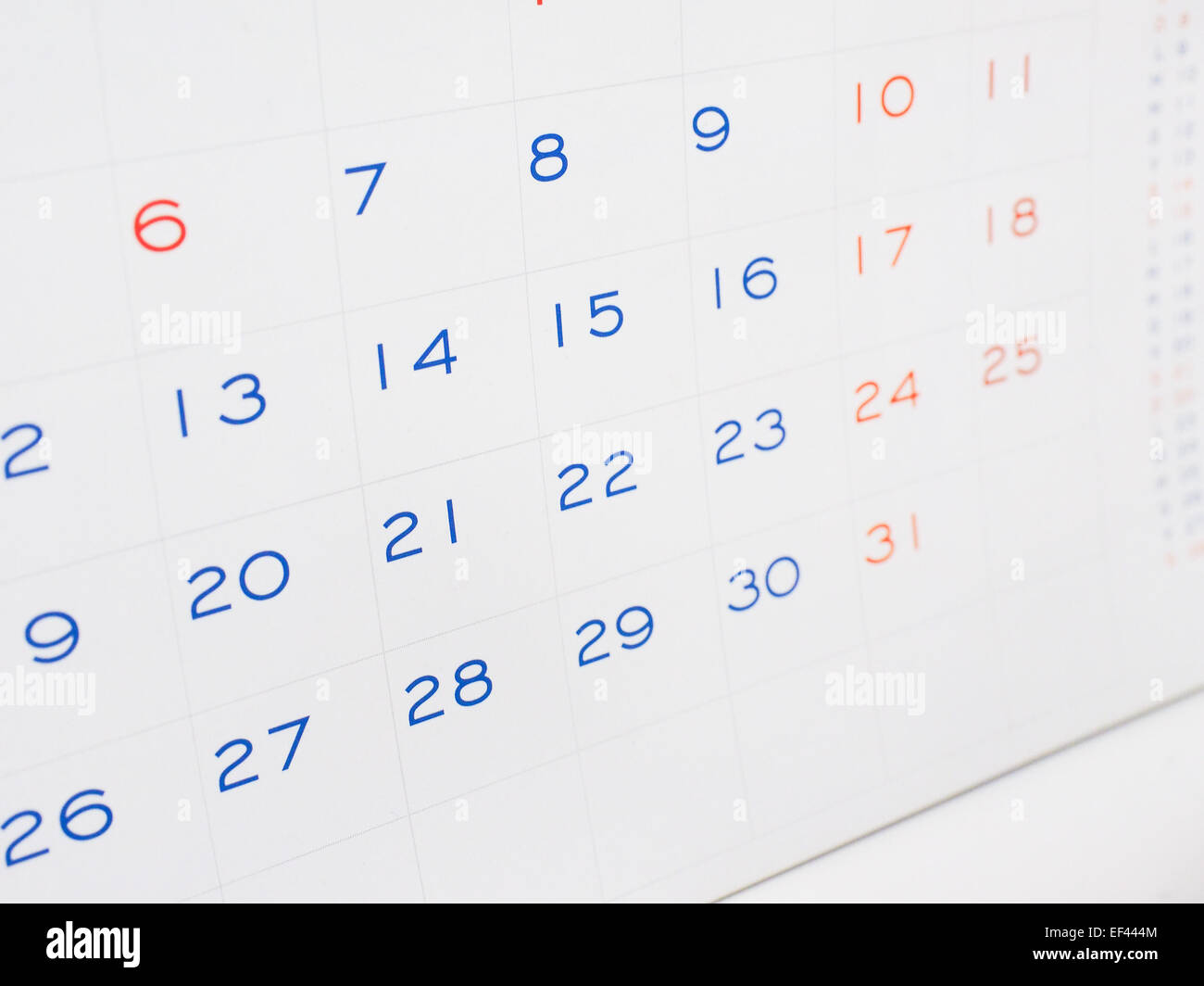 Detail of a calendar page with dates Stock Photo - Alamy
