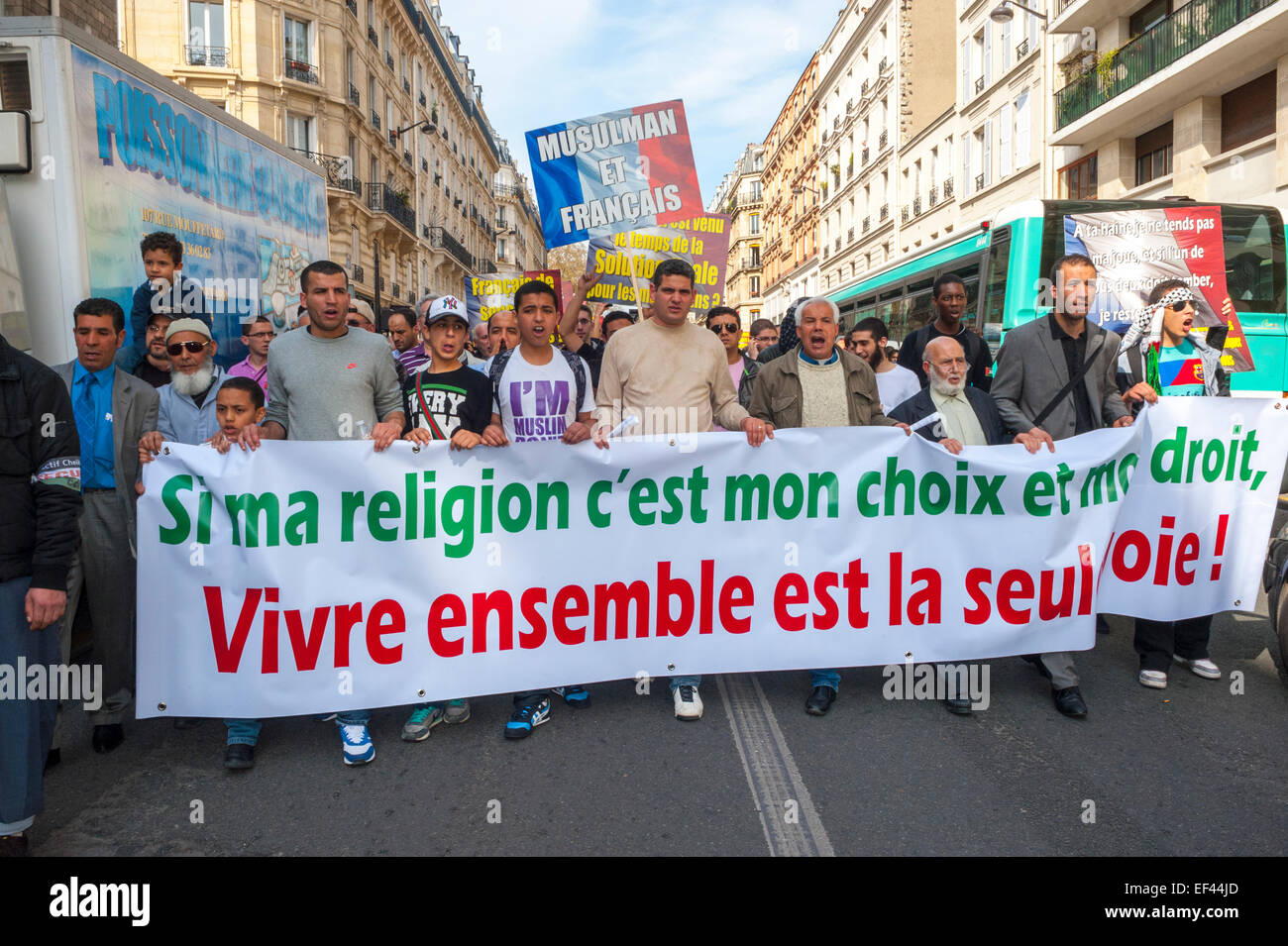 Paris, France, Large Crowd People, Front, French Arab Muslims Demonstrating against Islamophobia ...