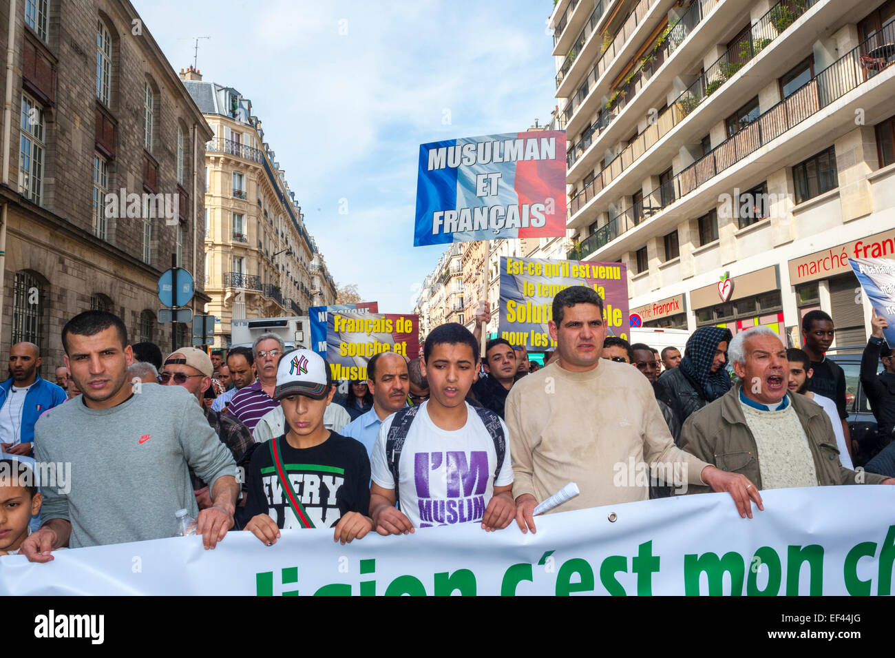 Paris, France, Large Crowd People, Front French Arab Muslims Demonstrating against Islamophobia ...