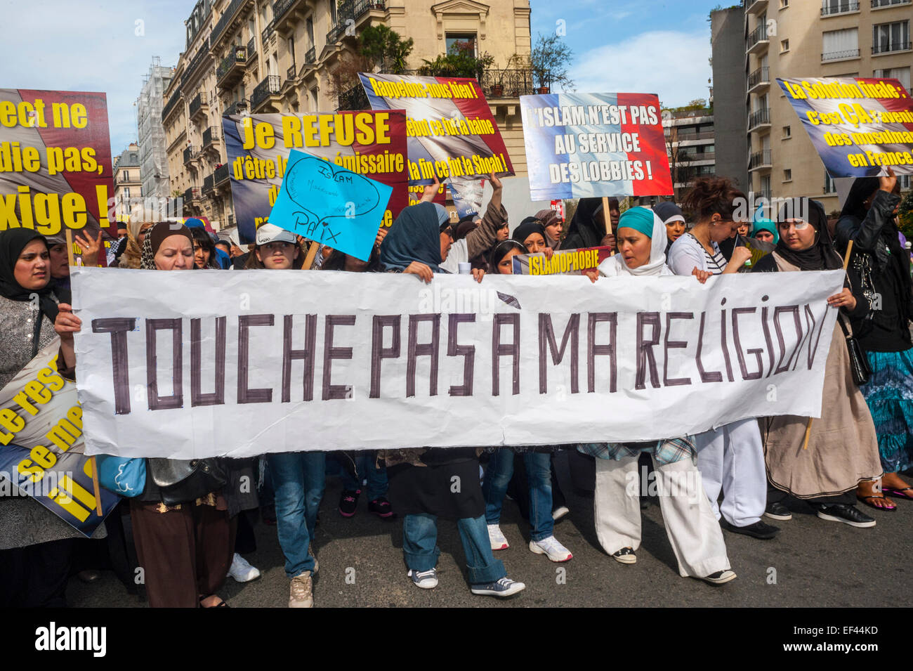 Paris, France, French Crowd People, Front, Arab Muslims Demonstrating ...