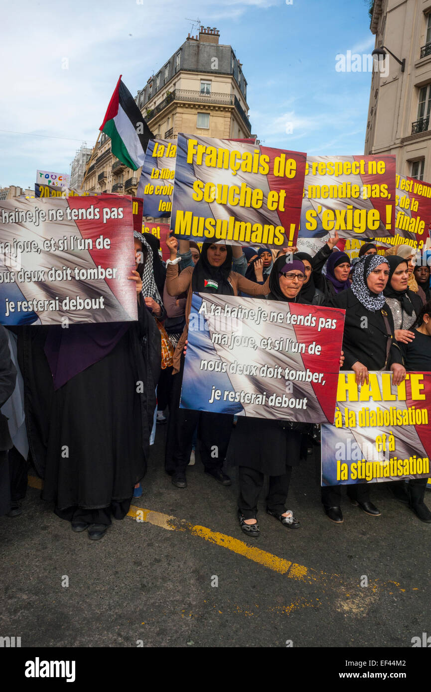 Paris, France, French Arab Muslims Demonstrating against Islamophobia, Racism, Women in ...