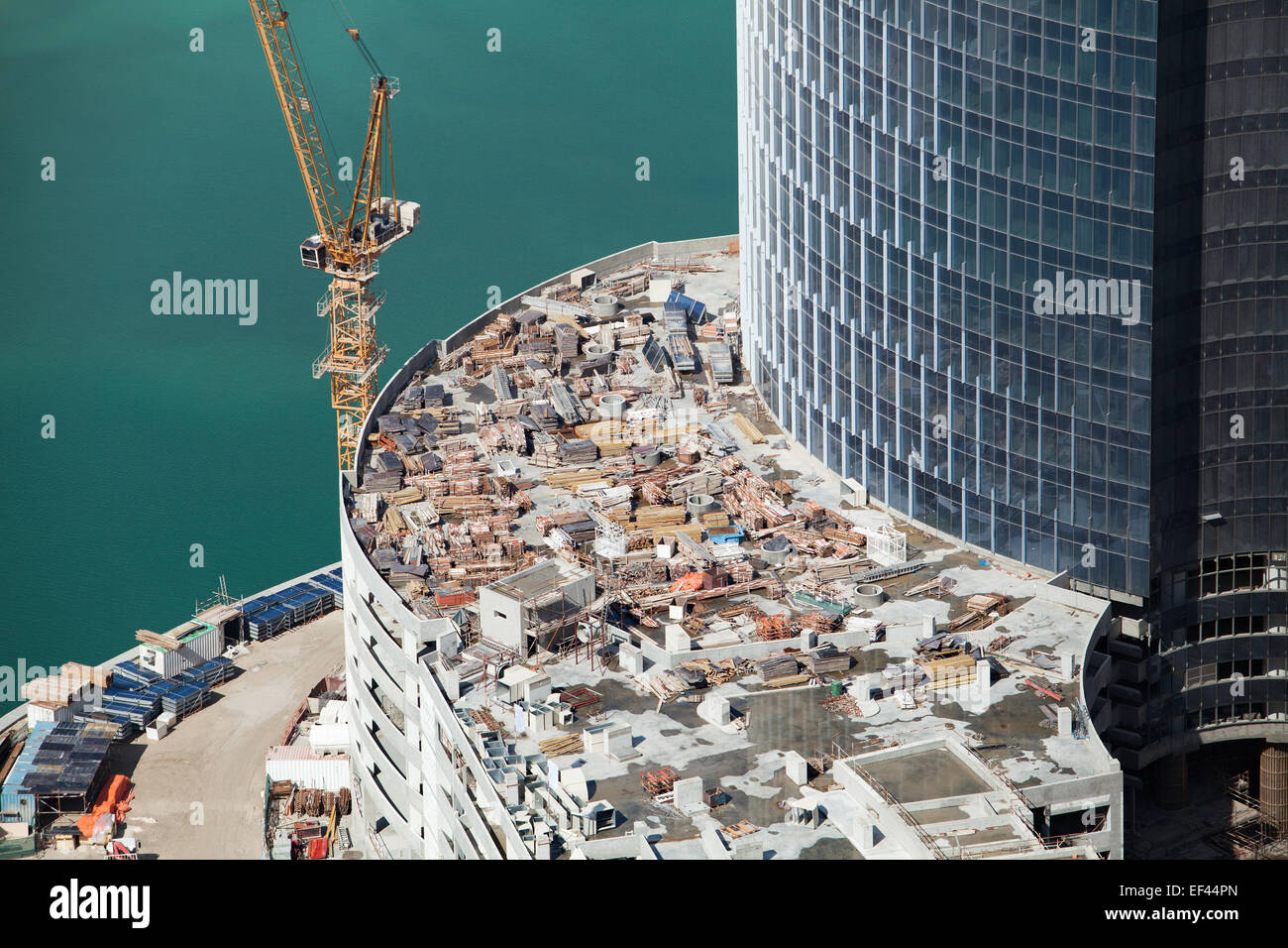 Construction site of new modern (skyscraper) building, plenty of ...