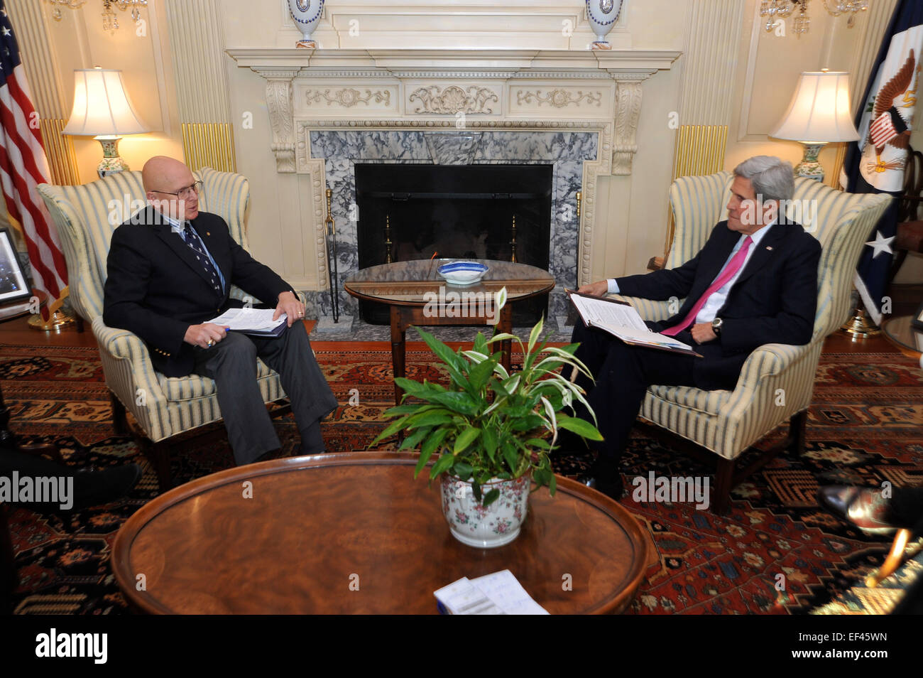 U.S. Secretary of State John Kerry sits in his Outer Office at the U.S ...