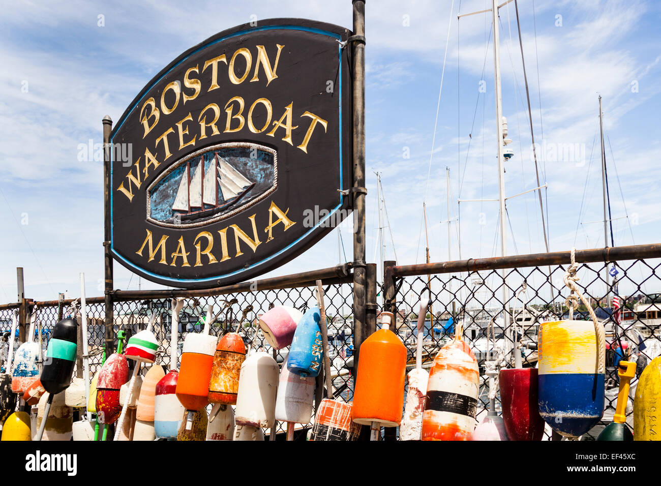 Boston Waterboat Marina sign and lobster pot floats, Boston ...