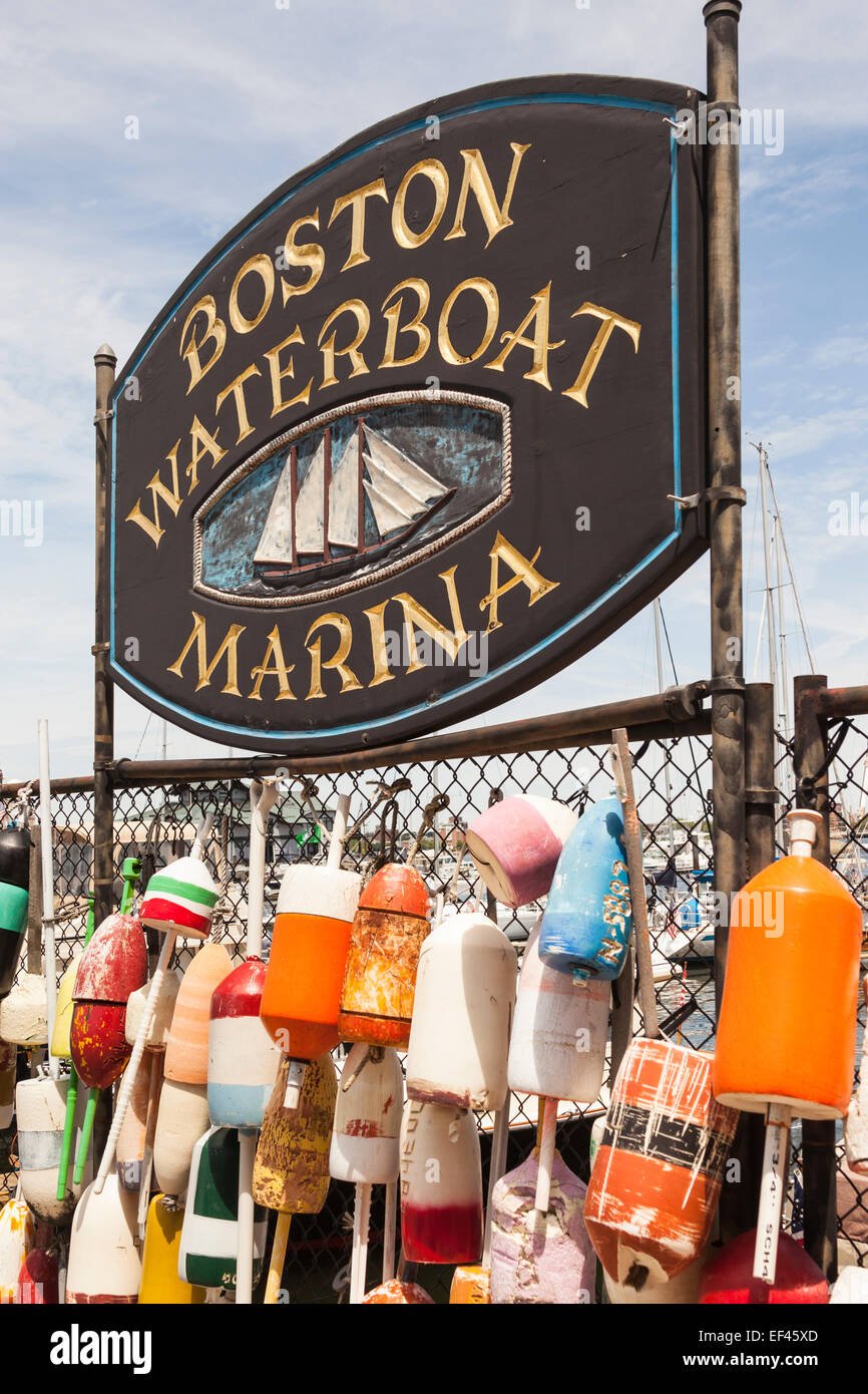 Boston Waterboat Marina sign and lobster pot floats, Boston ...