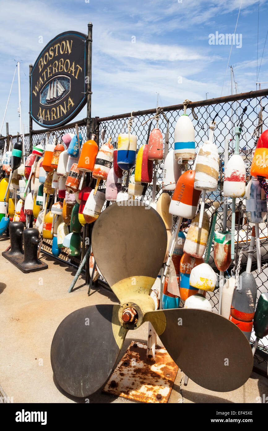 Boston Waterboat Marina sign, lobster pot floats and propeller, Boston ...