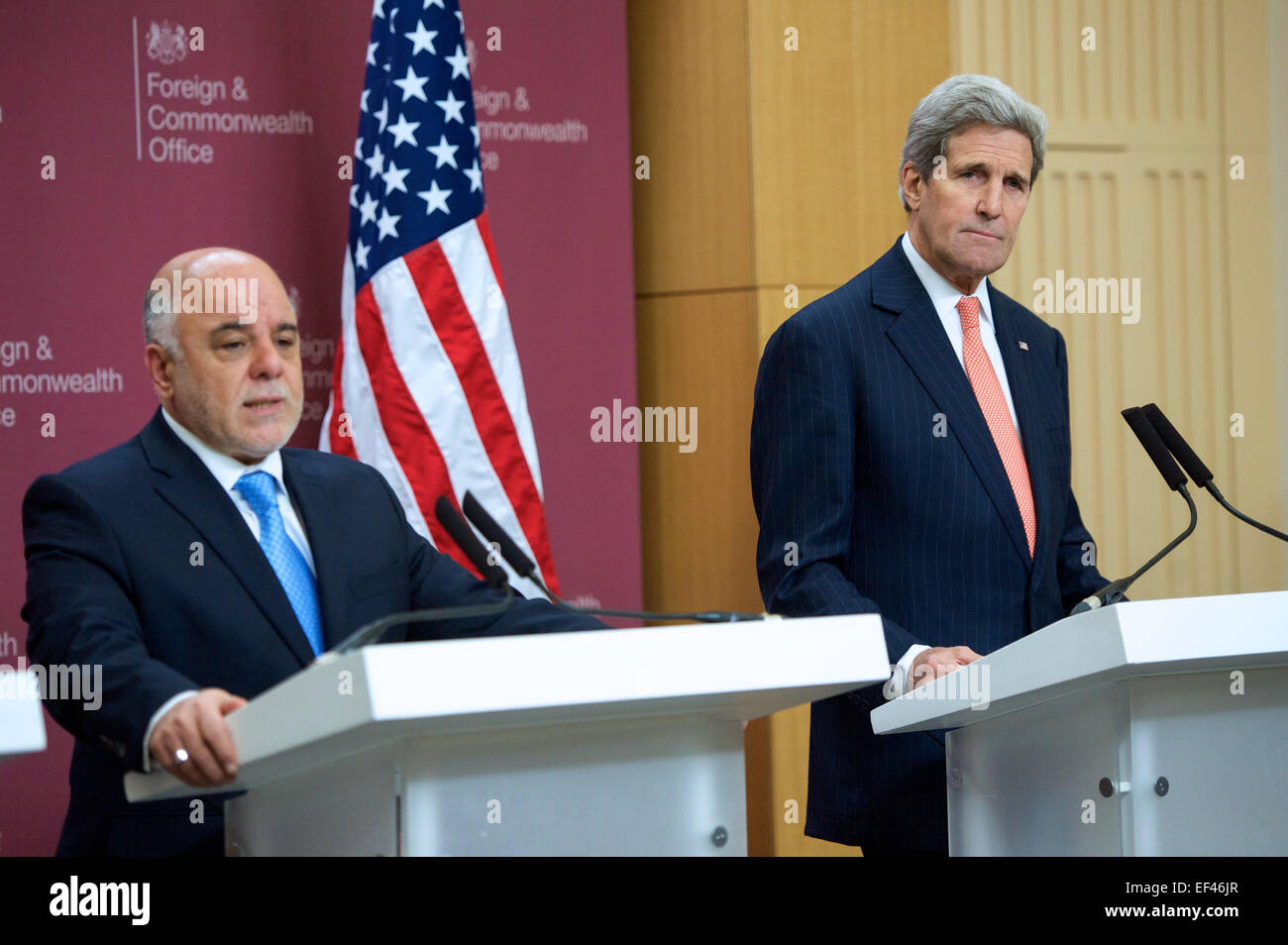 Iraqi Prime Minister Haidar al-Abadi, flanked by U.S. Secretary of ...