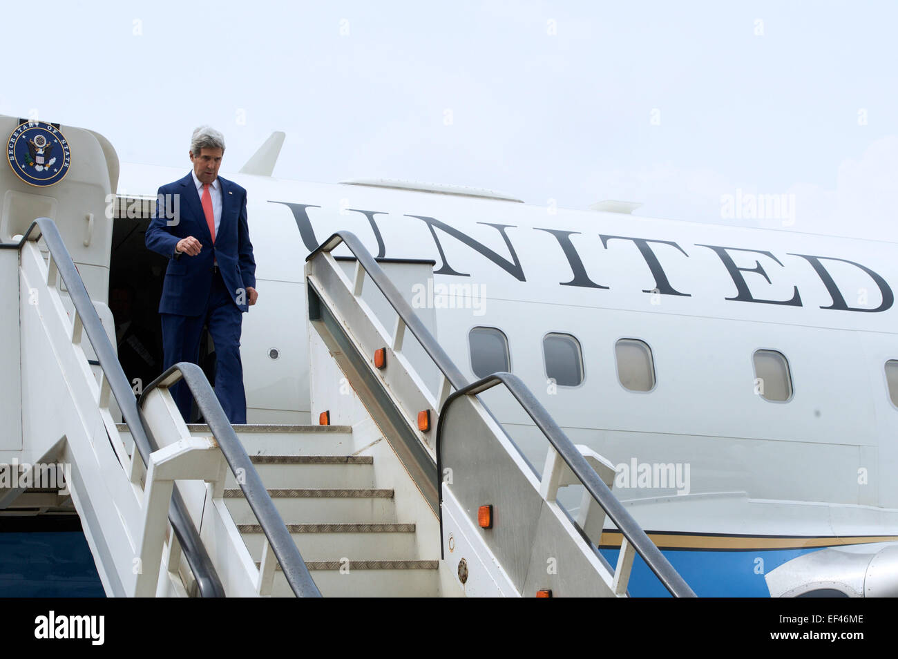 U.S. Secretary of State John Kerry disembarks from his U.S. Air Force ...