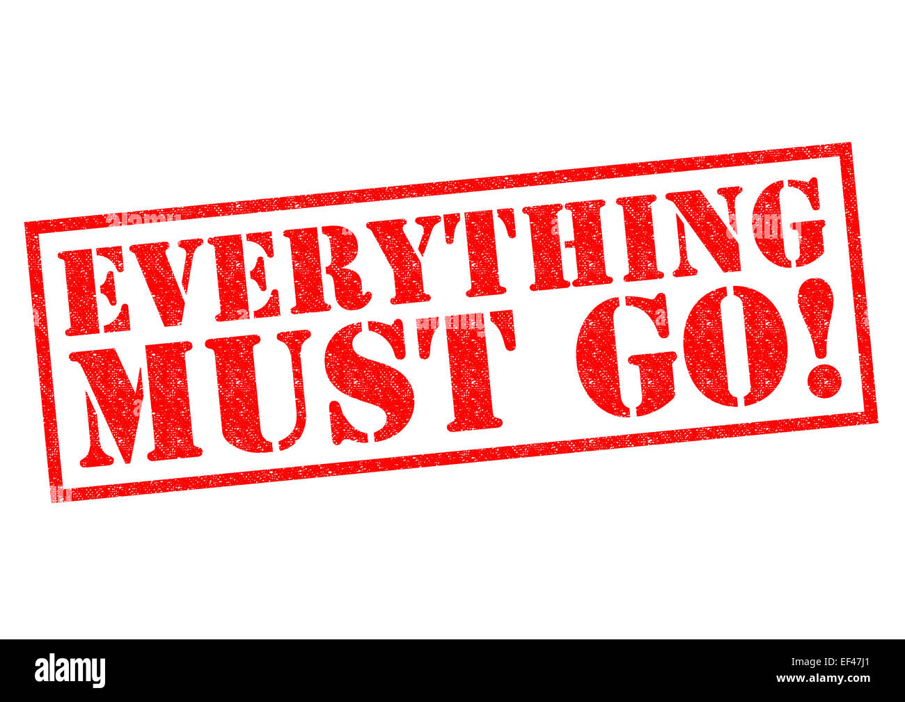 EVERYTHING MUST GO! red Rubber Stamp over a white background Stock ...