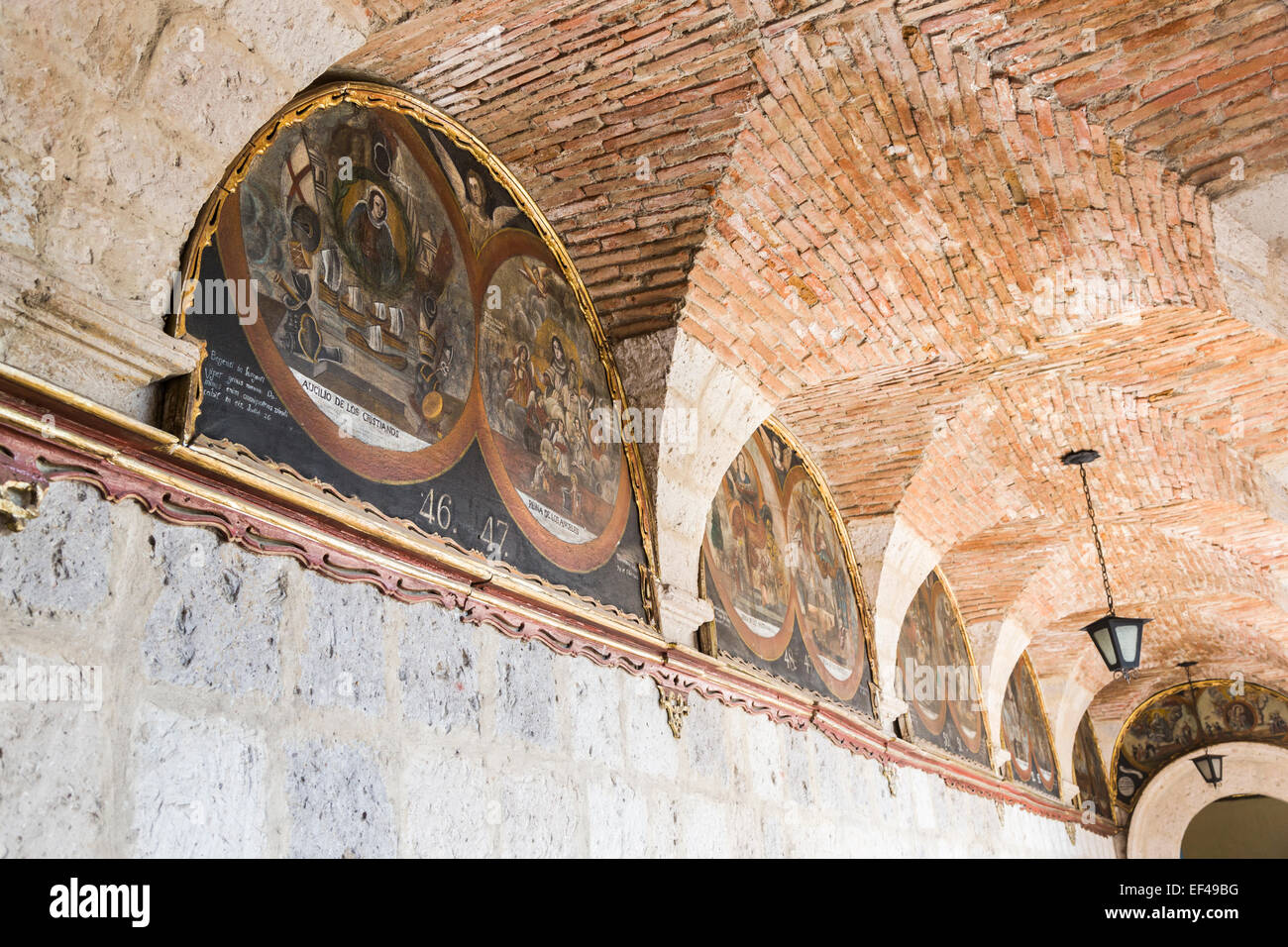 Cloister with ancient religious wall paintings in the iconic Santa ...