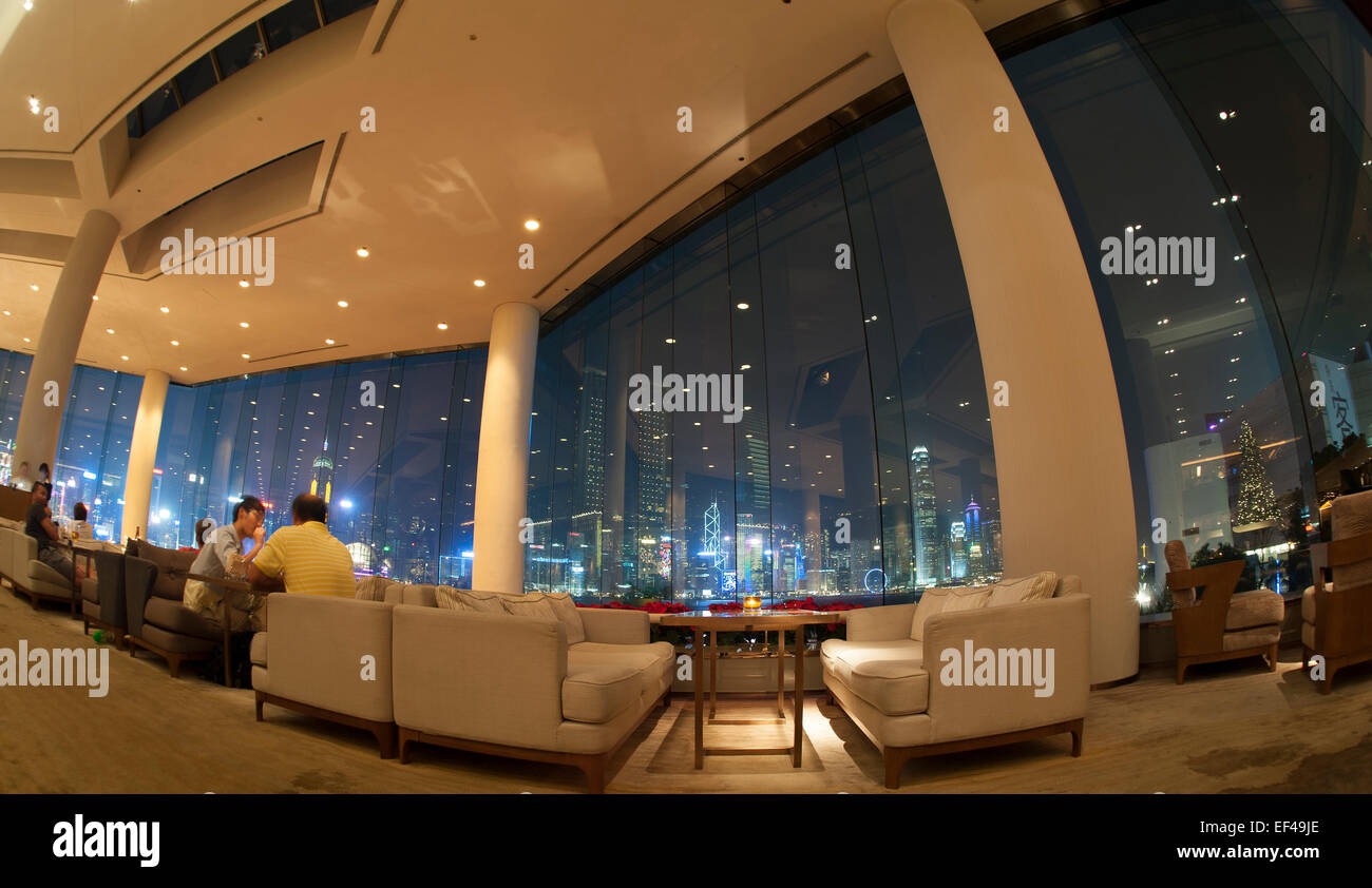 Lobby bar of the Intercontinental Hotel, Tsim Sha Tsui, Kowloon, Hong Kong patrons enjoy the ...