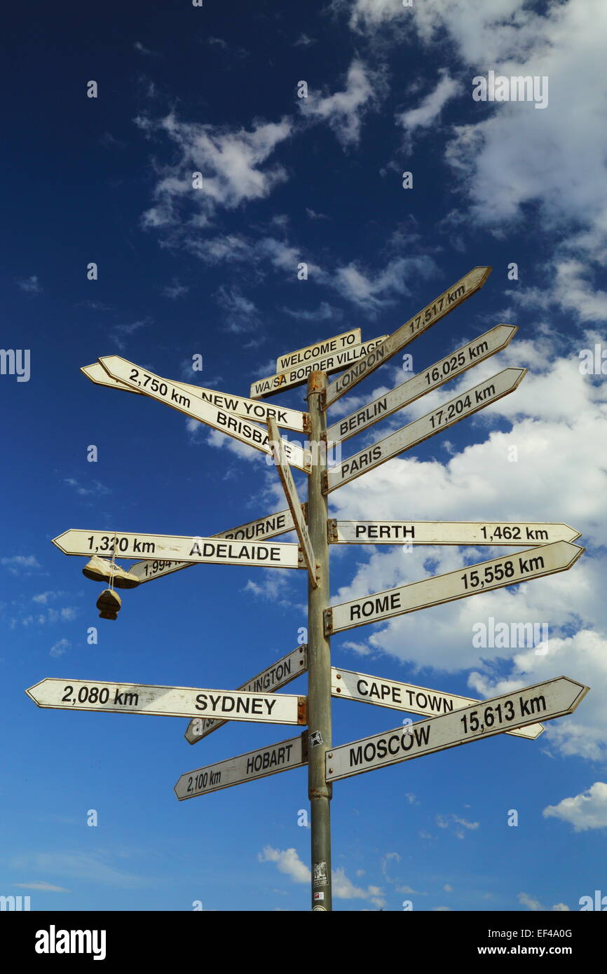 A sign at Border Village roadhouse (the border of South Australia and ...