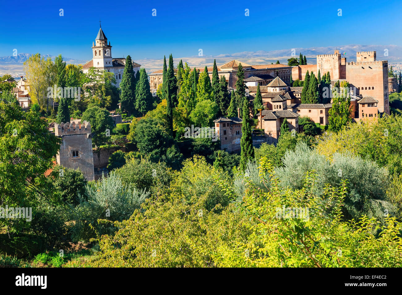 Alhambra Castle Tower Walls Cityscape Church Granada Andalusia Spain ...