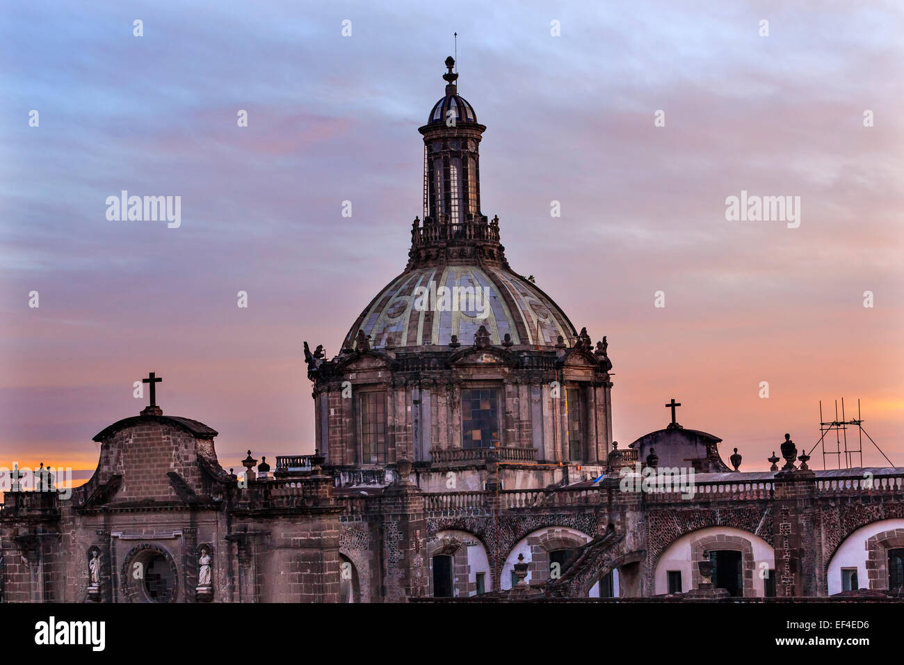 Metropolitan Cathedral Dome Zocalo, Center of Mexico City Sunrise Stock ...