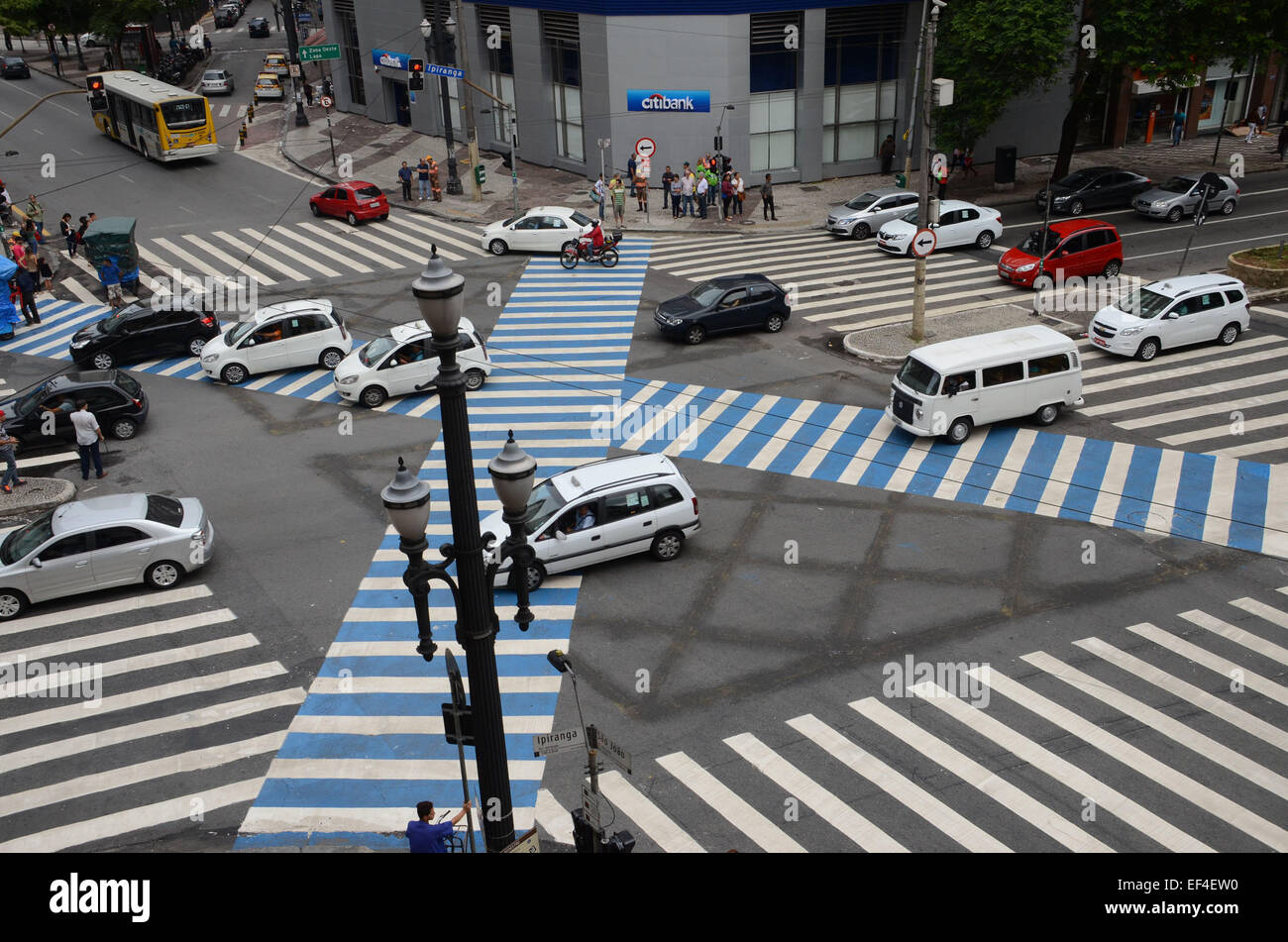 Sao Paulo, Brazil. 26th Jan, 2015. Vehicles move over the pedestrian "X ...