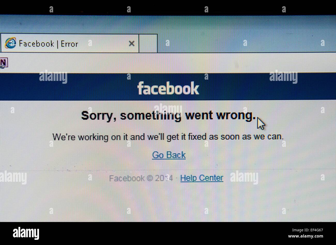 Berlin, Germany. 27th Jan, 2015. The message 'Sorry, something went ...