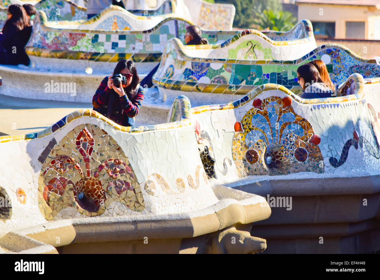 Bench. Park Guell by Antoni Gaudi. Barcelona, Catalonia, Spain Stock ...