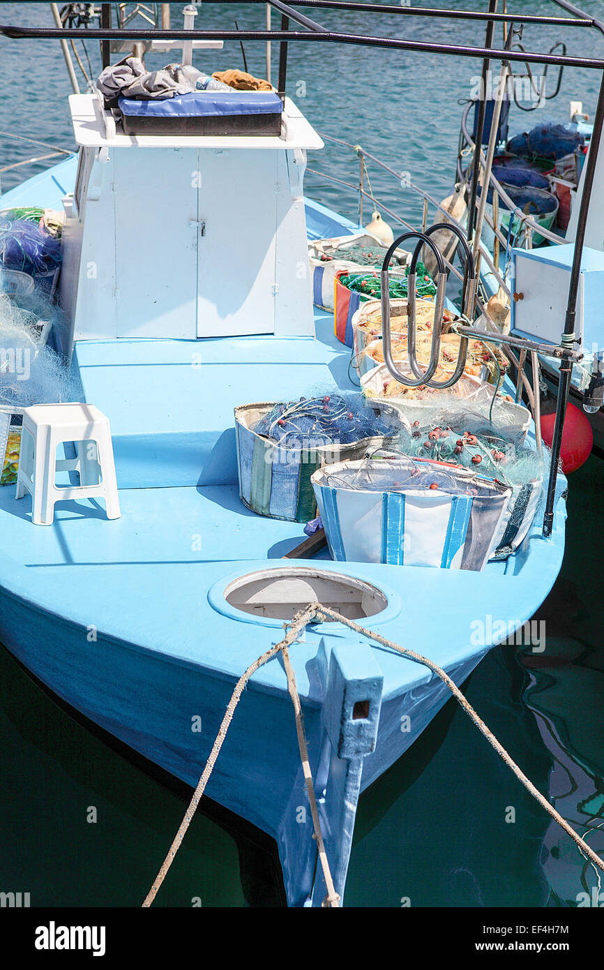 Cypriot fishing craft at their moorings in Pernera, Cyprus Stock Photo ...