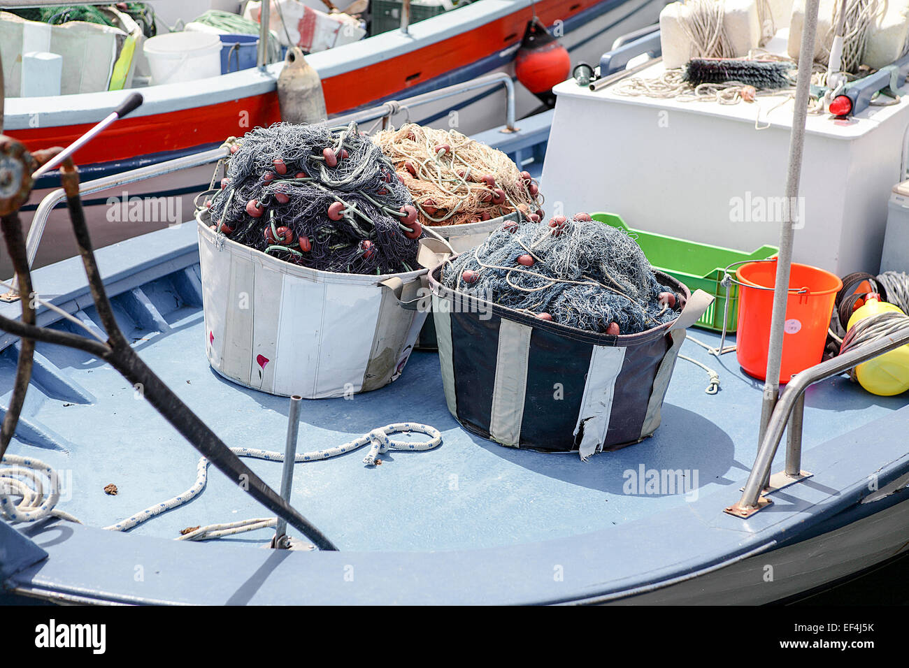 Cypriot fishing craft at their moorings in Pernera, Cyprus Stock Photo ...