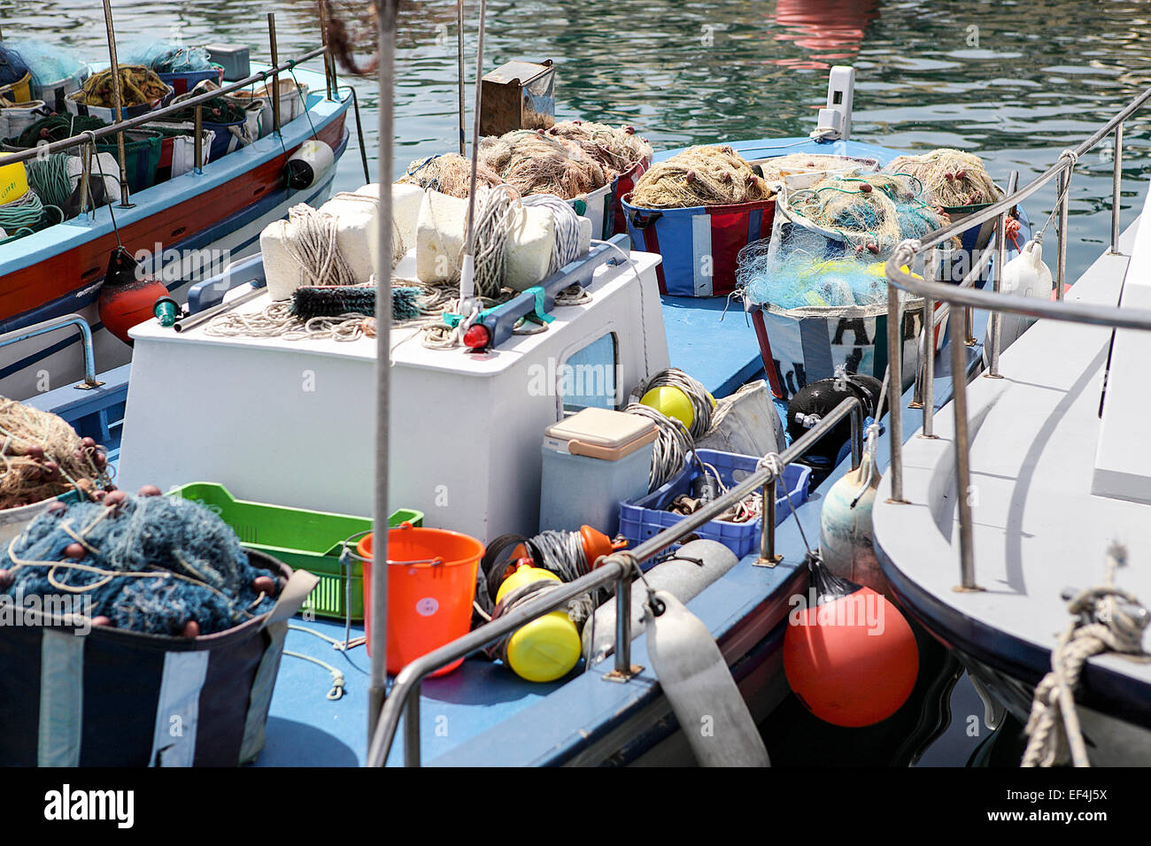 Cypriot fishing craft at their moorings in Pernera, Cyprus Stock Photo ...