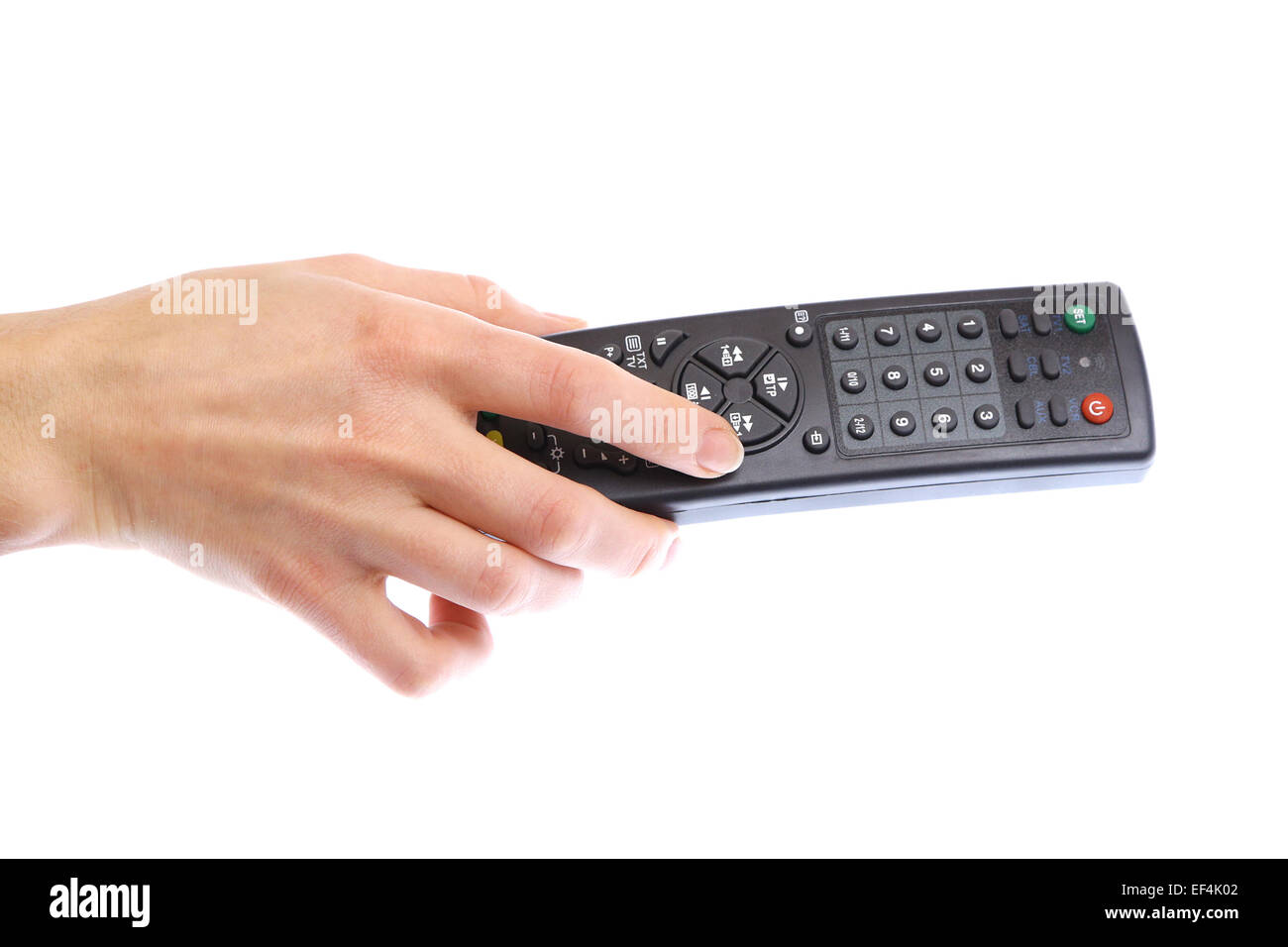 hand holding new universal remote control on white background Stock ...