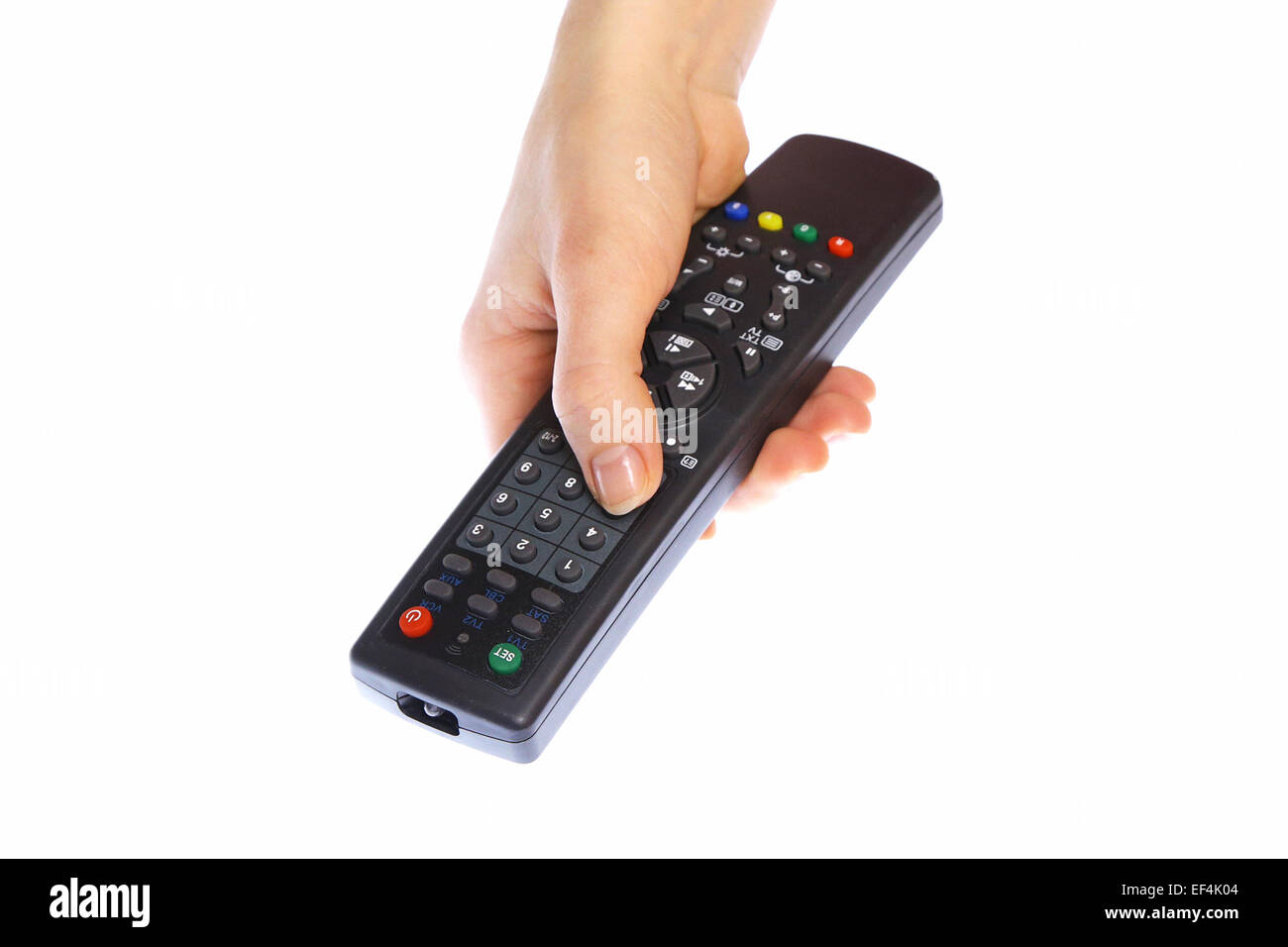 hand holding new universal remote control on white background Stock ...