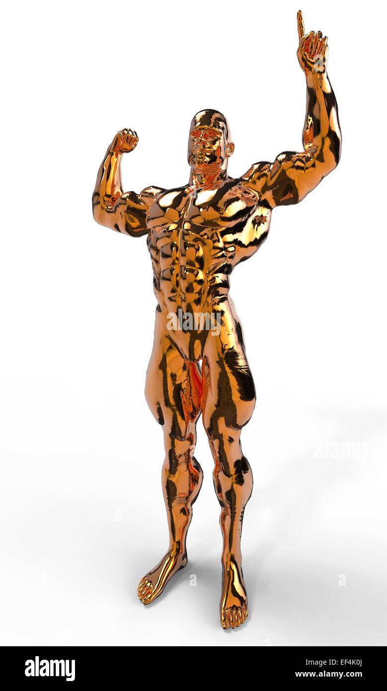 Gold bodybuilder figure in various poses and angles Stock Photo - Alamy