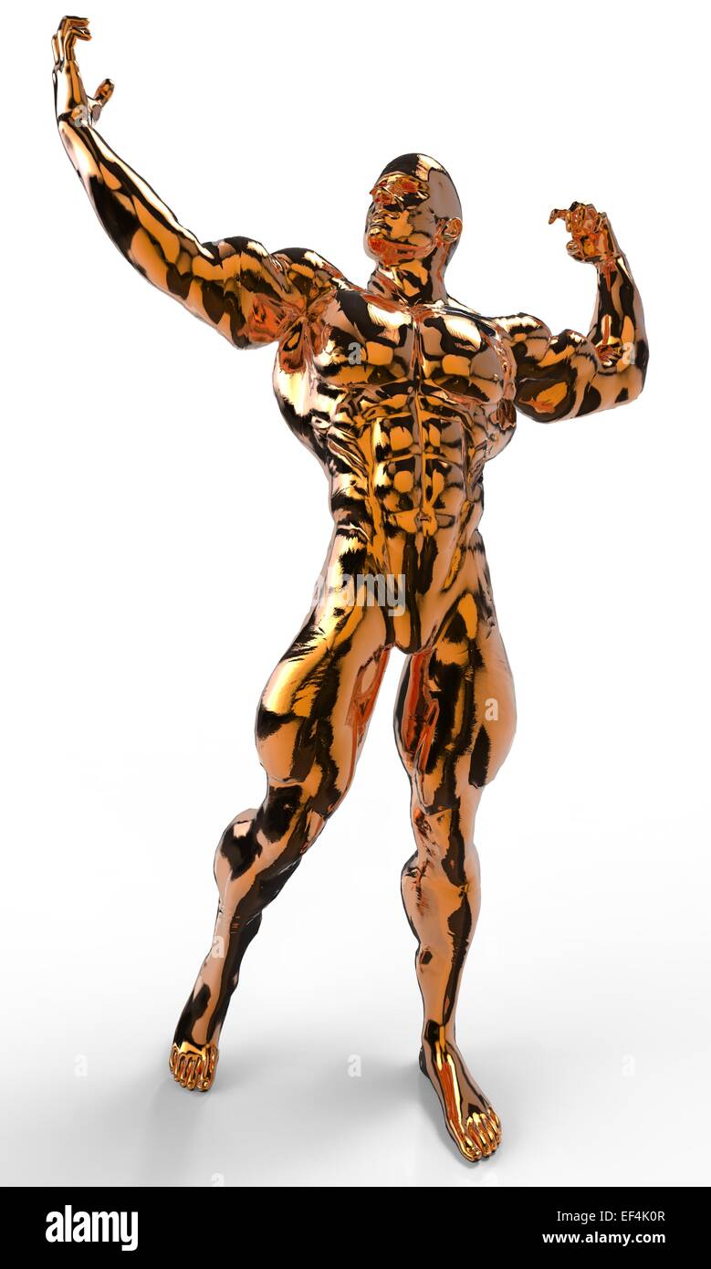 Gold bodybuilder figure in various poses and angles Stock Photo - Alamy