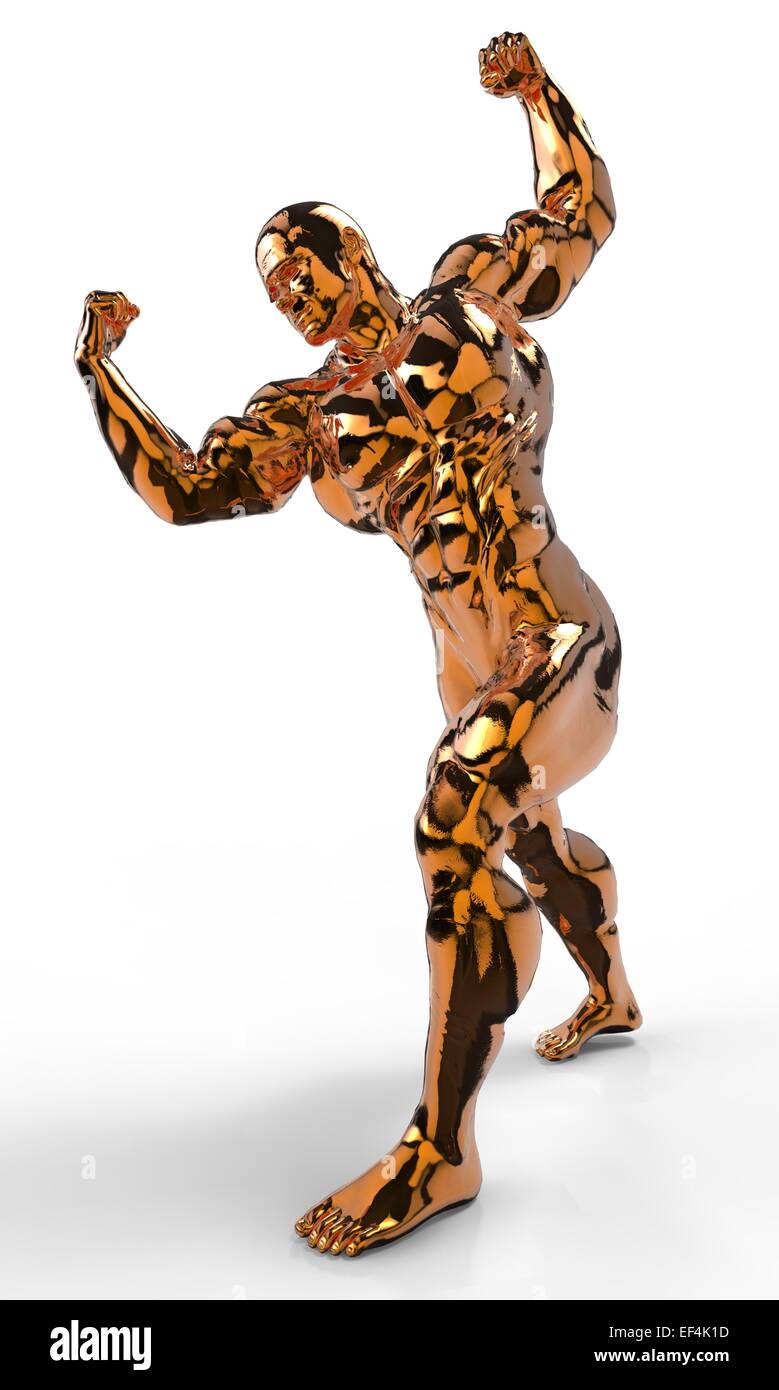 Gold bodybuilder figure in various poses and angles Stock Photo - Alamy