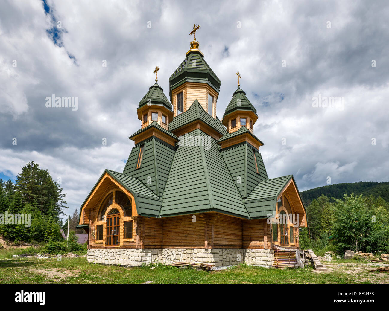 Greek Catholic Church under construction in Yaremche, Carpathian ...