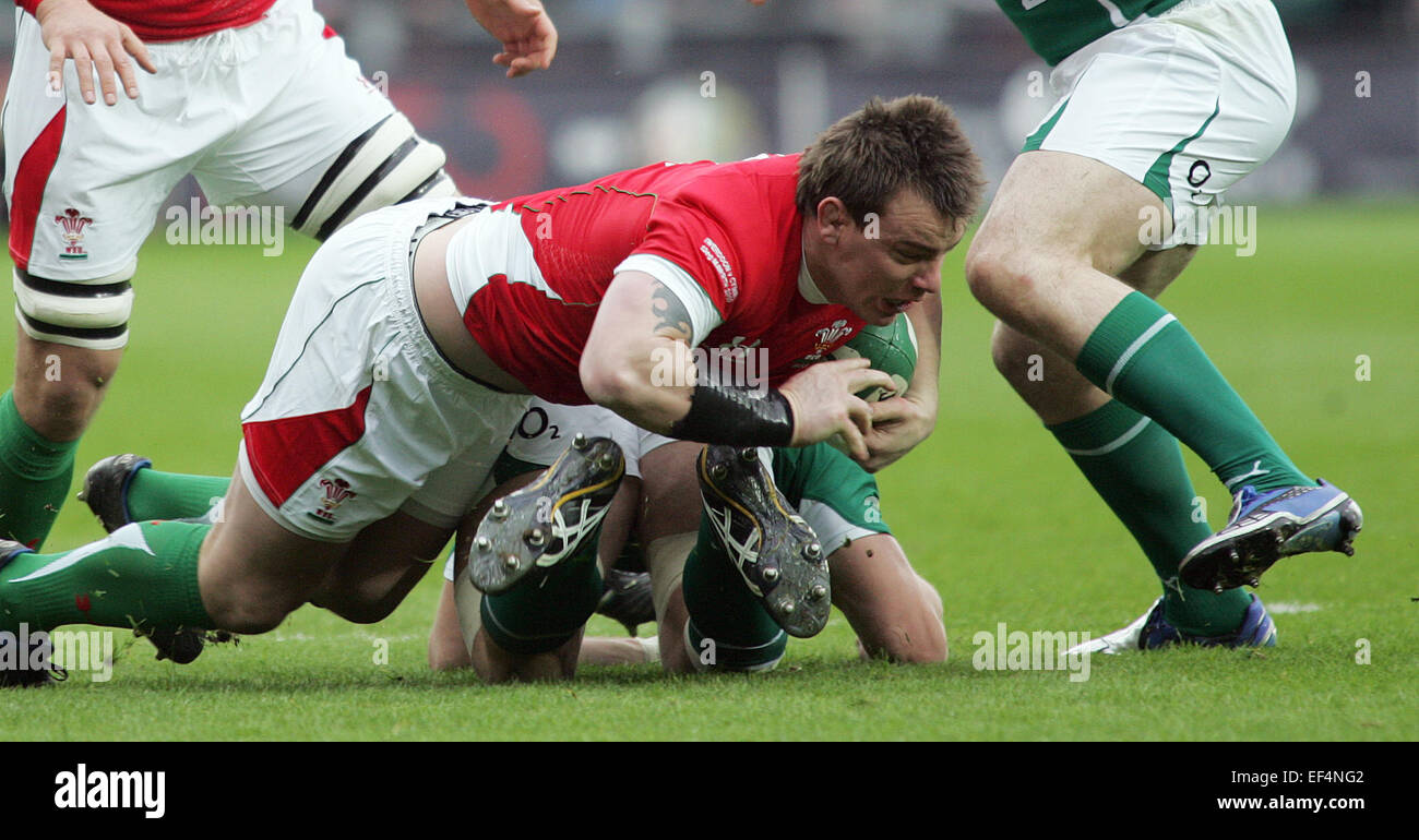 Ireland's Stephen Ferris, crashes under Wales Matthew Rees in the Six ...