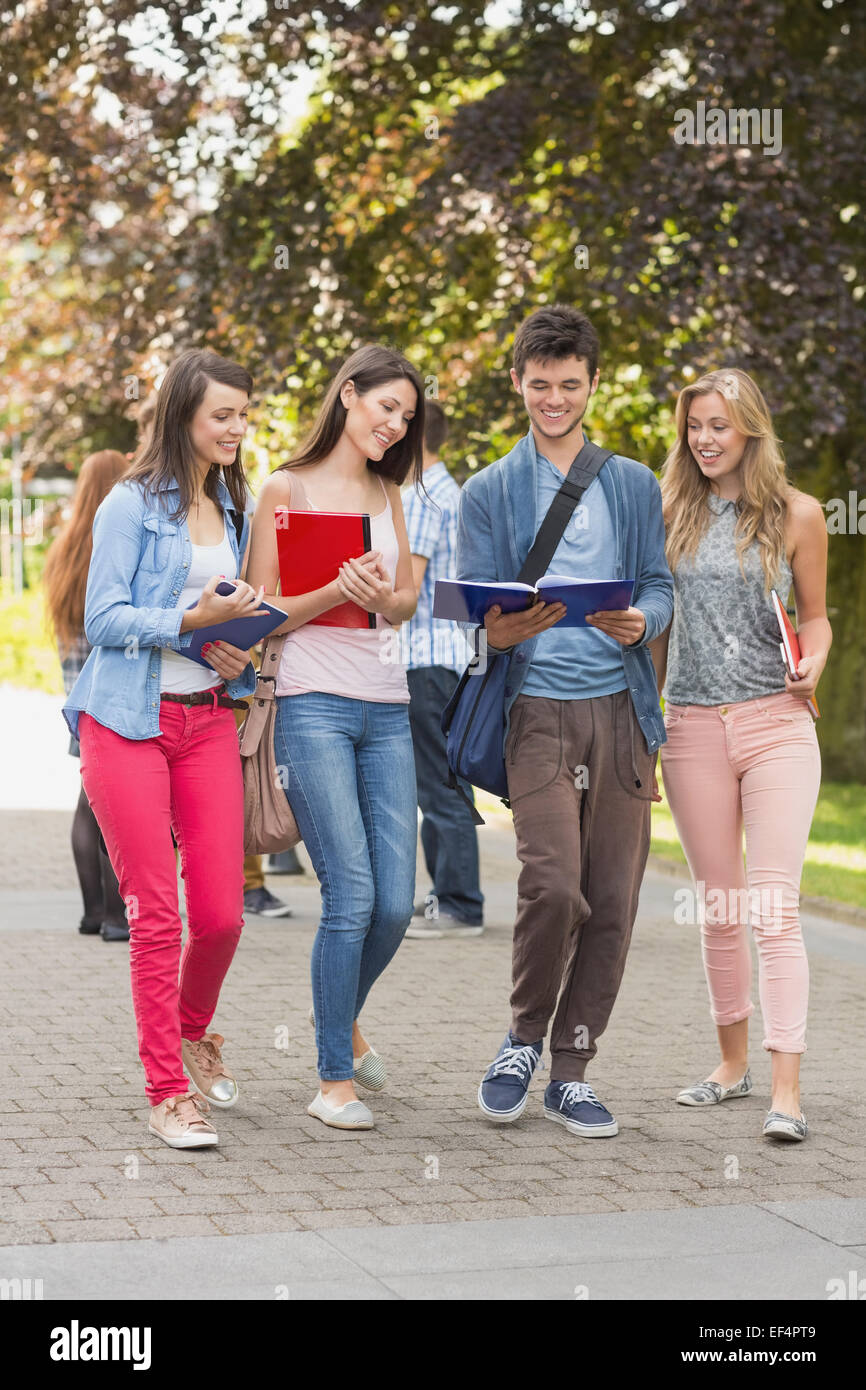 Happy students walking and chatting outside Stock Photo - Alamy