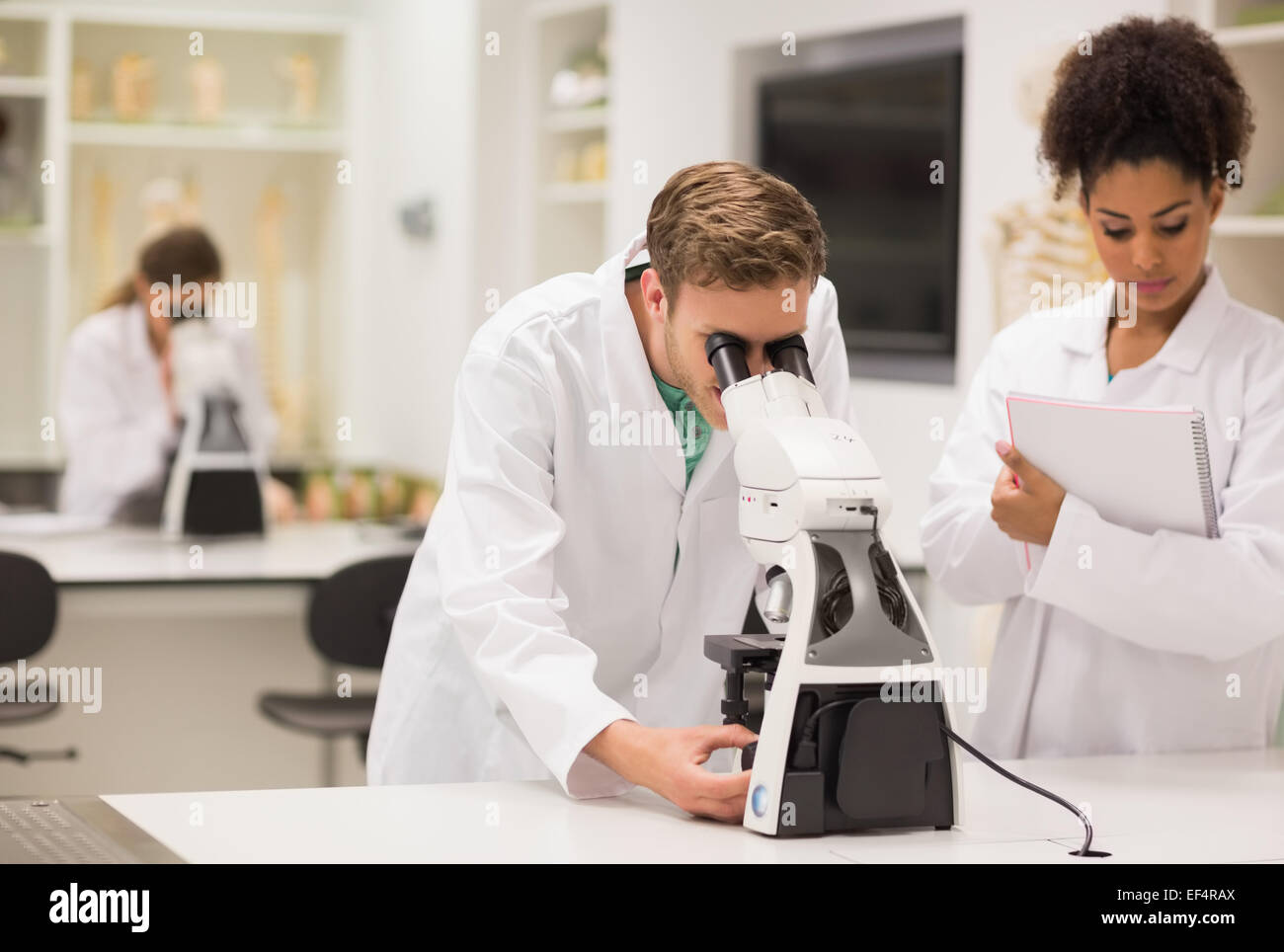 Medical students working with microscope Stock Photo - Alamy