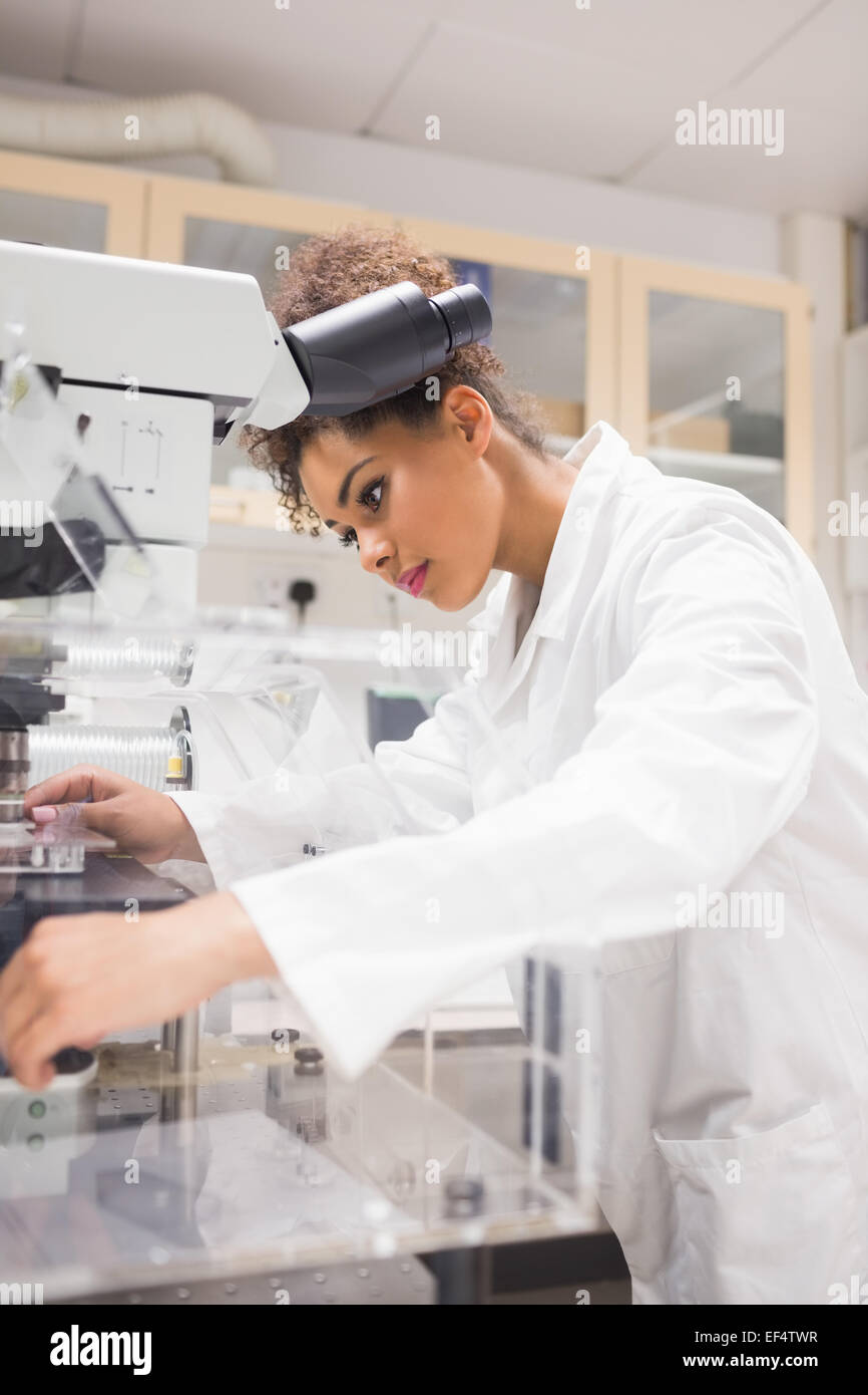 Pretty science student using microscope Stock Photo - Alamy